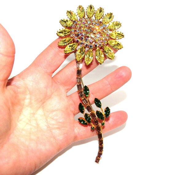 Austria Large Rhinestone Sunflower Pin - Gem