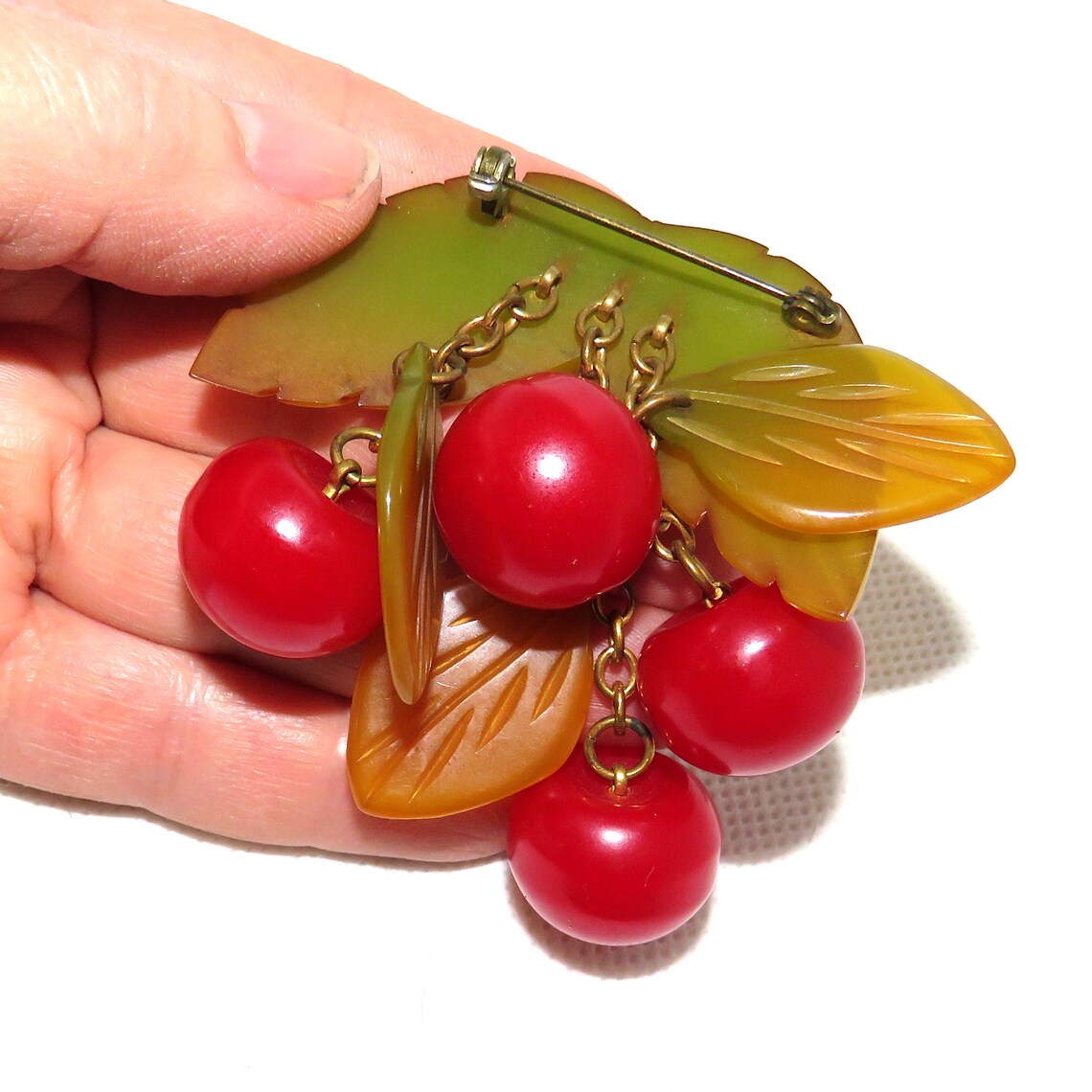 Vintage Bakelite Dangle Leaves and Cherries Pin - Etsy
