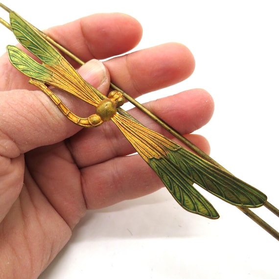 Art Nouveau Dragonfly Safety Pin Style Hat Pin - Gem