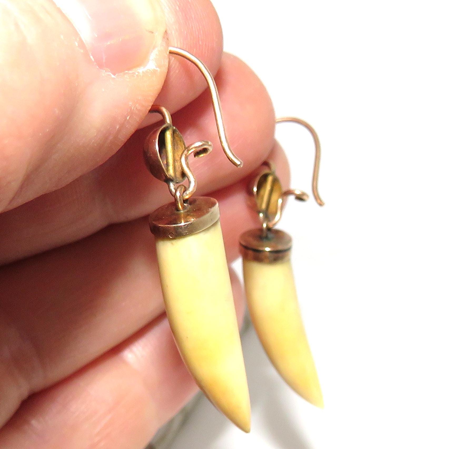 Victorian Gold Animal Tooth Dangle Earrings - Etsy