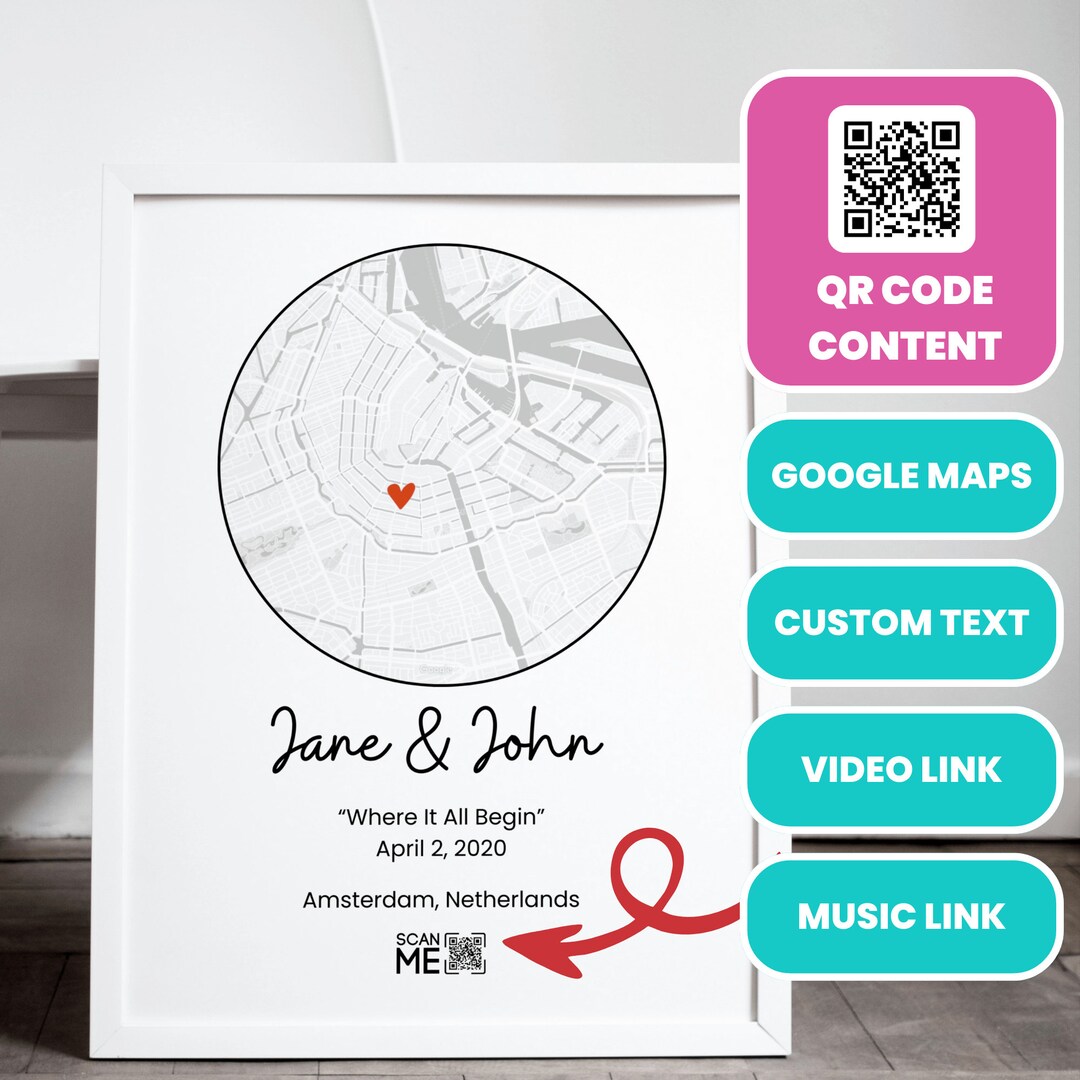 Custom Map Location Print, QR Code Map, Latitude Coordinates Print ...