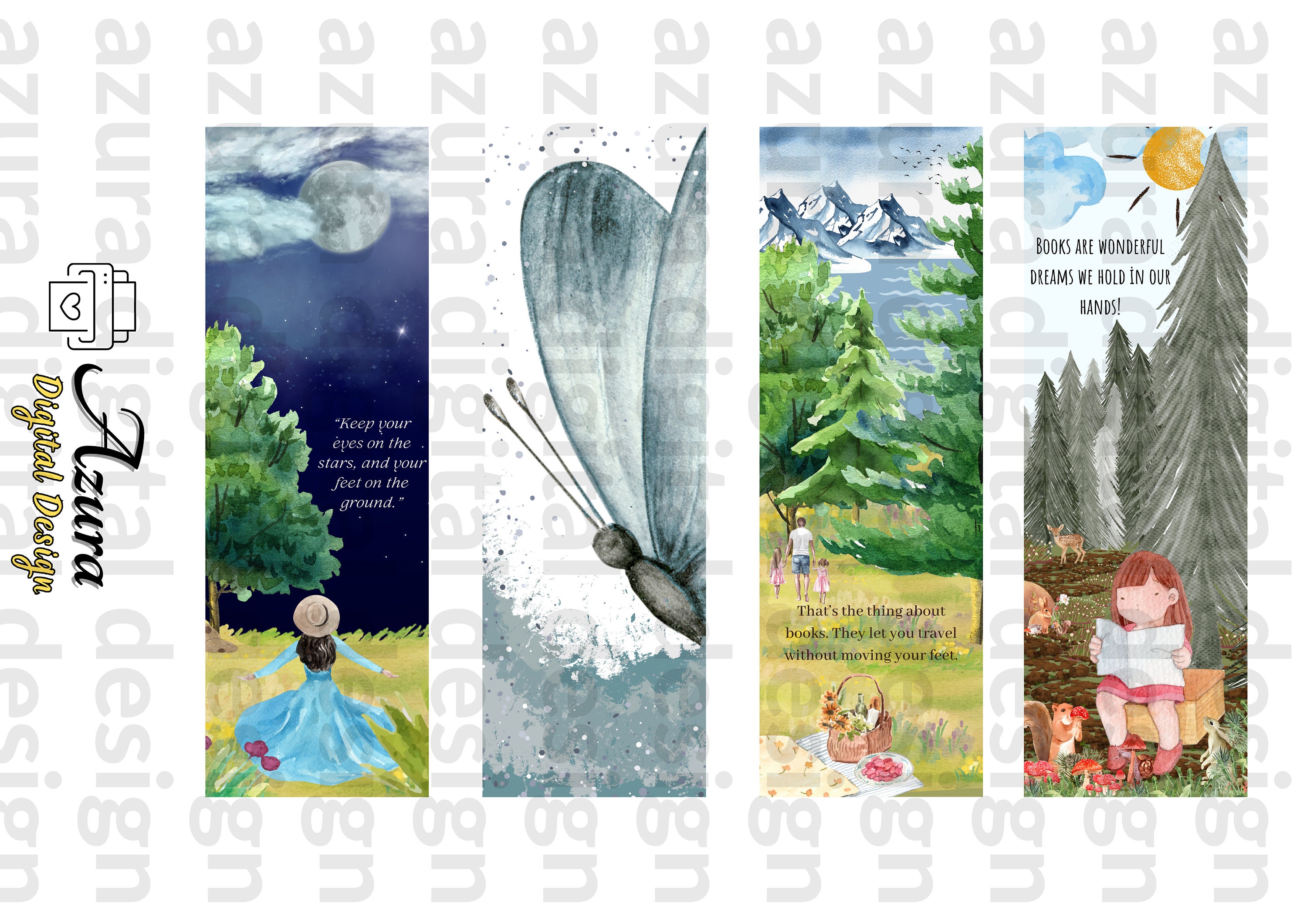 Naturebookmark Printable Bookmark Digital Bookmark Set of 4 - Etsy