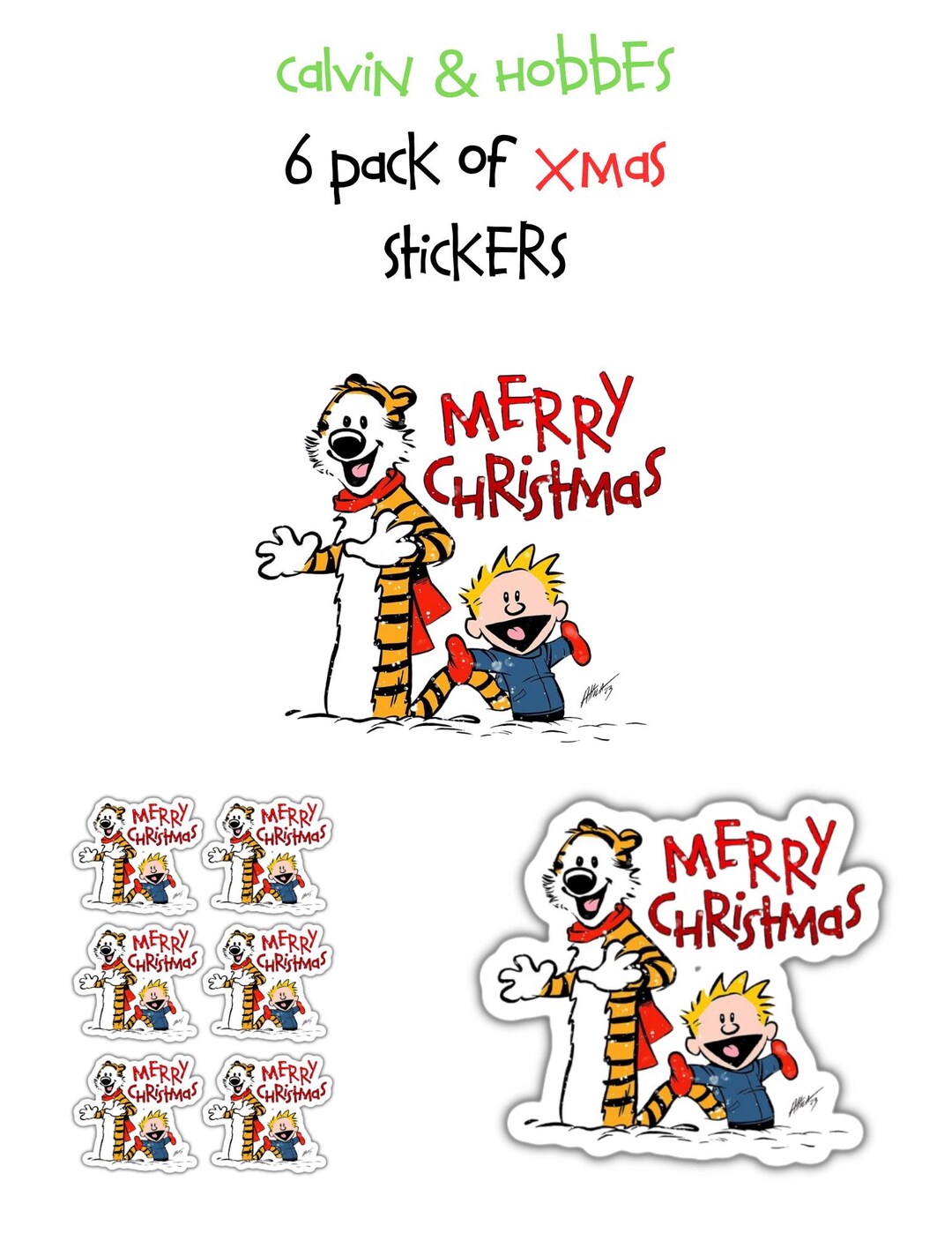 Calvin and Hobbes Christmas Stickers Stickers (six Pack ) - Etsy