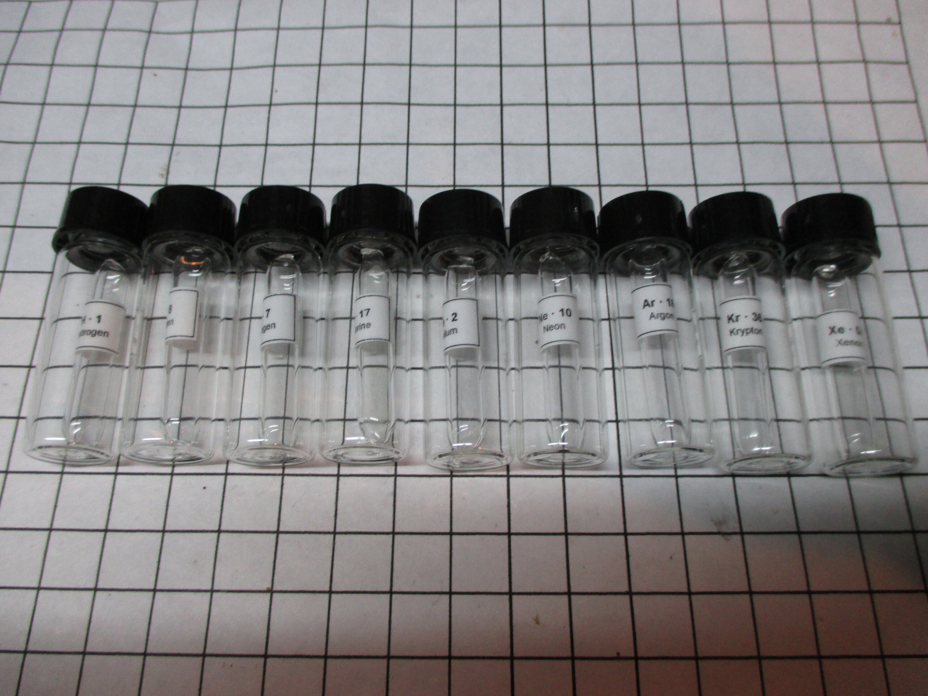 Complete Element Sample Set of Hydrogen Oxygen Nitrogen Chlorine Helium ...