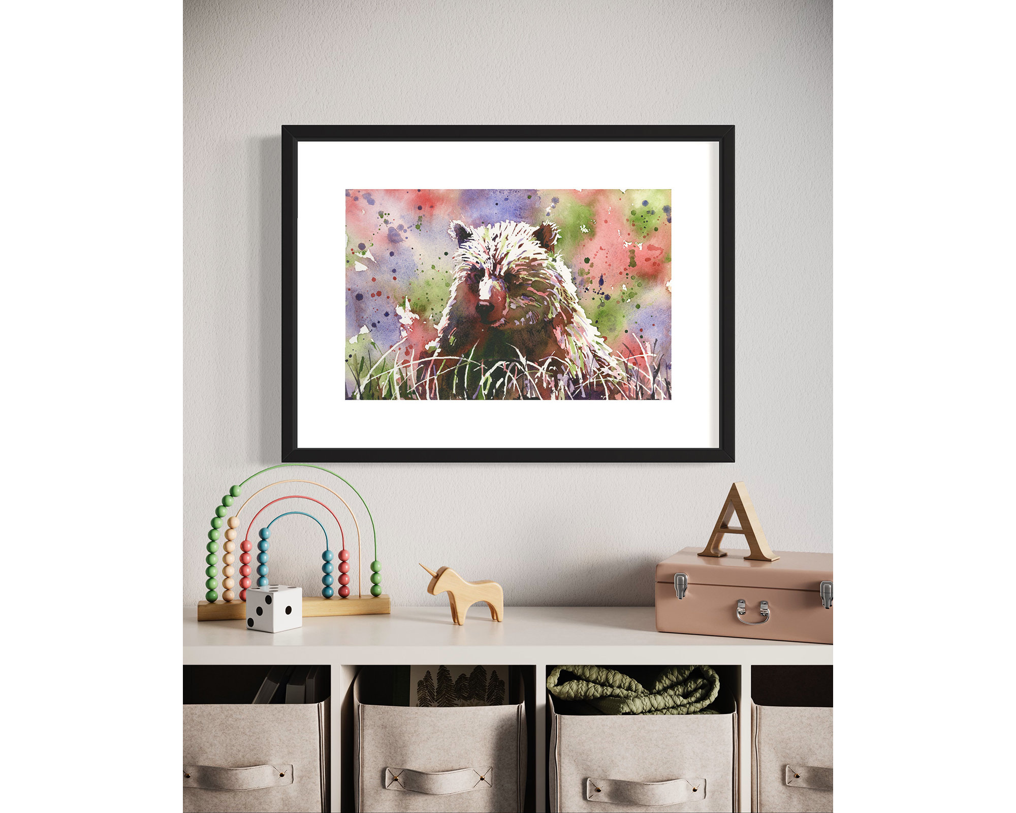 Grizzly Bear Animal Decor, Kids Room Artwork Bear Painting Trendy Wall ...