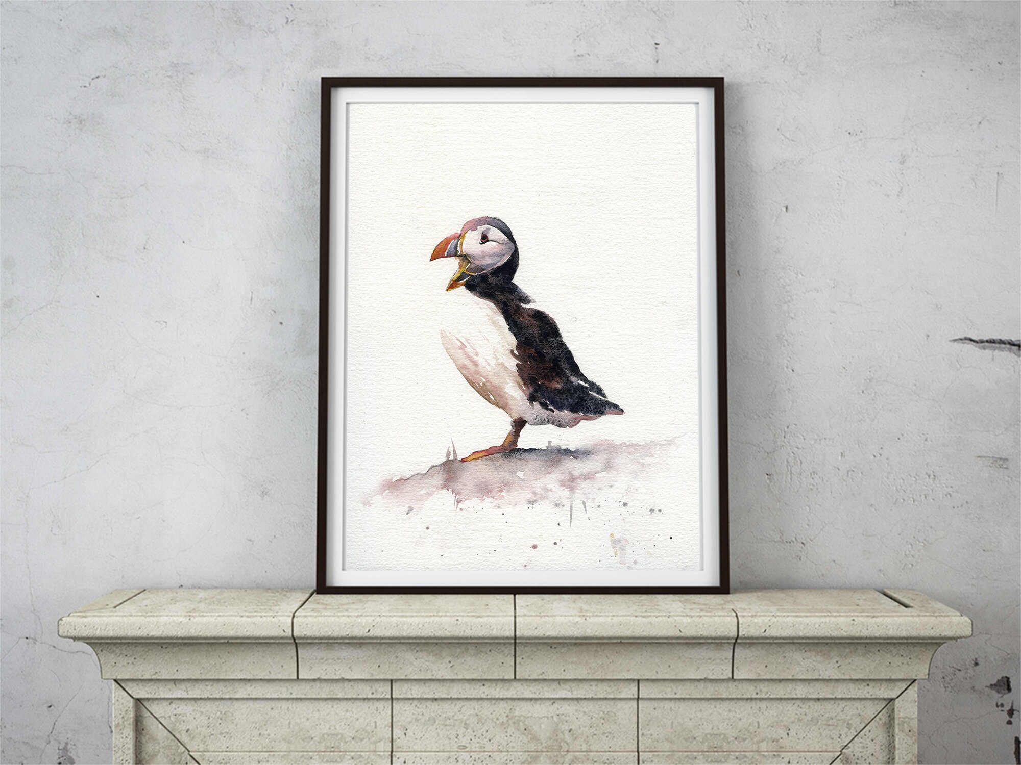 Puffin Fine Art Painting Watercolor Wall Art Bird Iceland, Trendy Wall ...