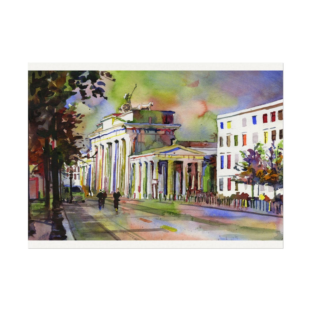 Berlin Cityscape Watercolor Print, Brandenburg Gate Sunset Painting ...