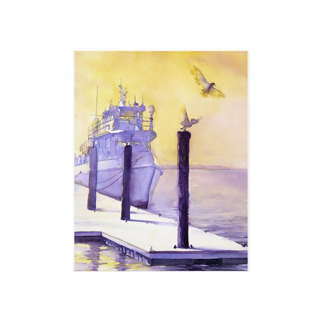 Morehead City Tugboat at Sunset Watercolor Poster Colorful Home Decor ...