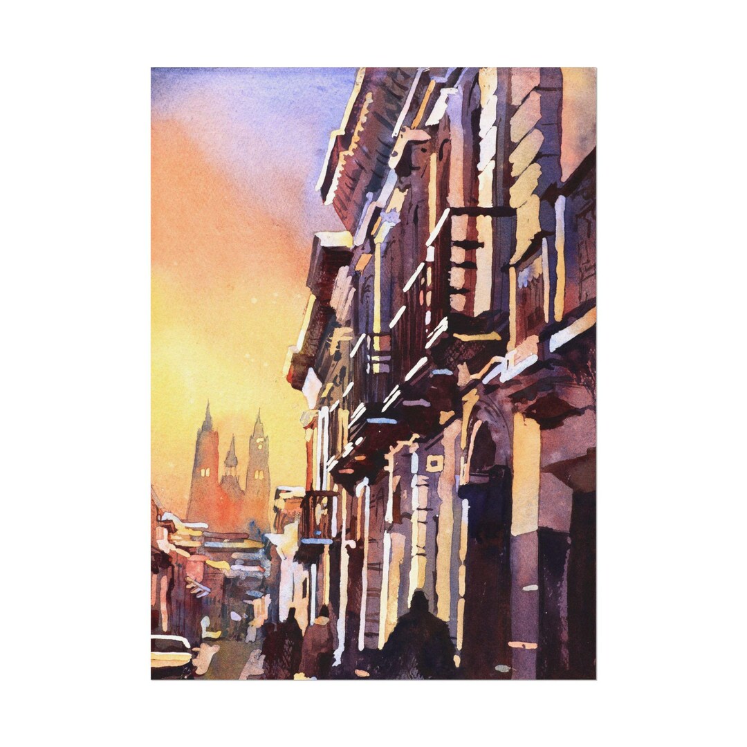 Quito Ecuador Basilica Sunset Watercolor Painting, Handmade Travel Art ...