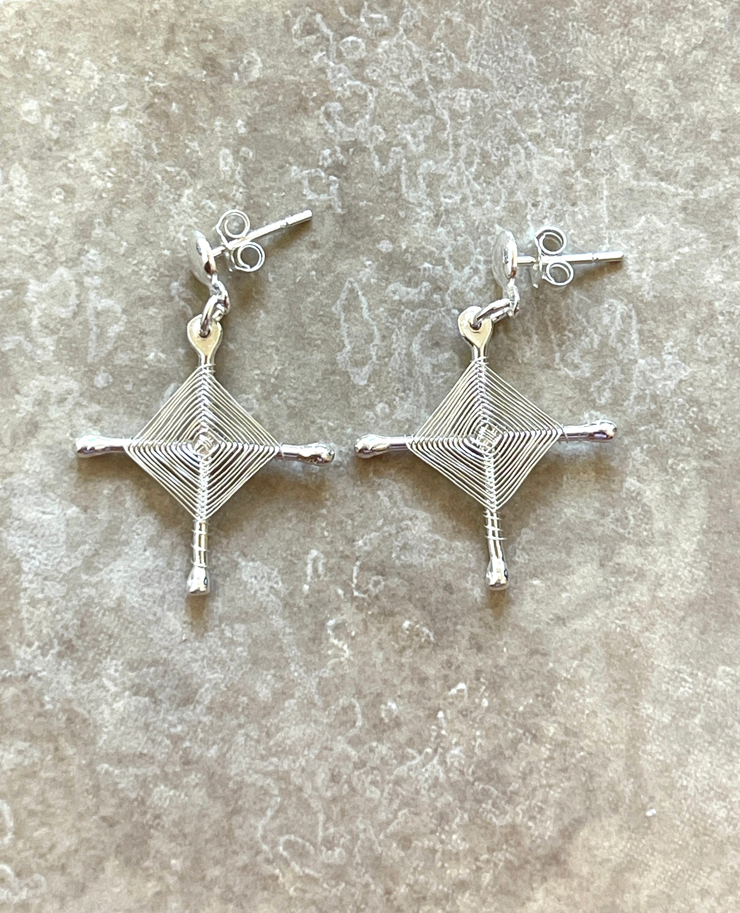 Ojo De Dios Gods Eyes Sterling Silver Post Dangle Earrings Size Meduim ...