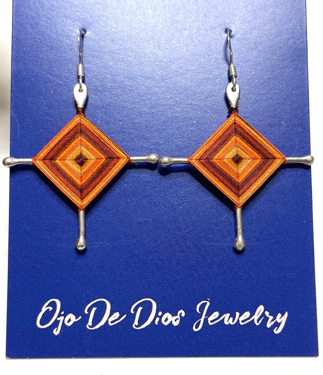 Ojo De Dios Gods Eyes Sterling Silver Dangle Earrings Dark Orange - Etsy
