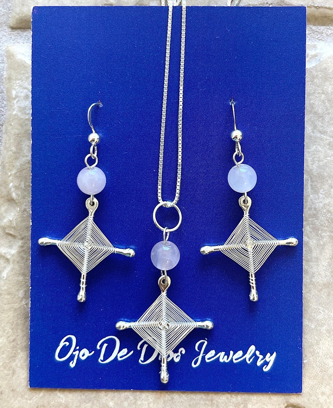 Ojo De Dios Gods Eye Sterling Silver With Rose Quartz Necklace and ...
