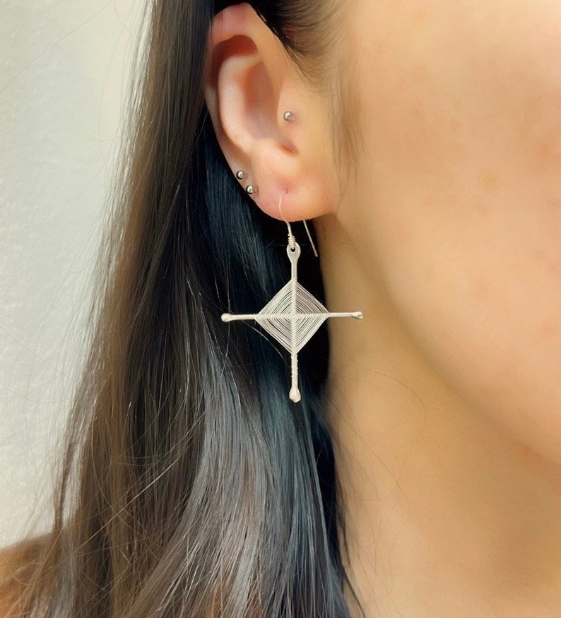 Ojo De Dios Gods Eyes Sterling Silver Dangle Earrings Size Large - Etsy