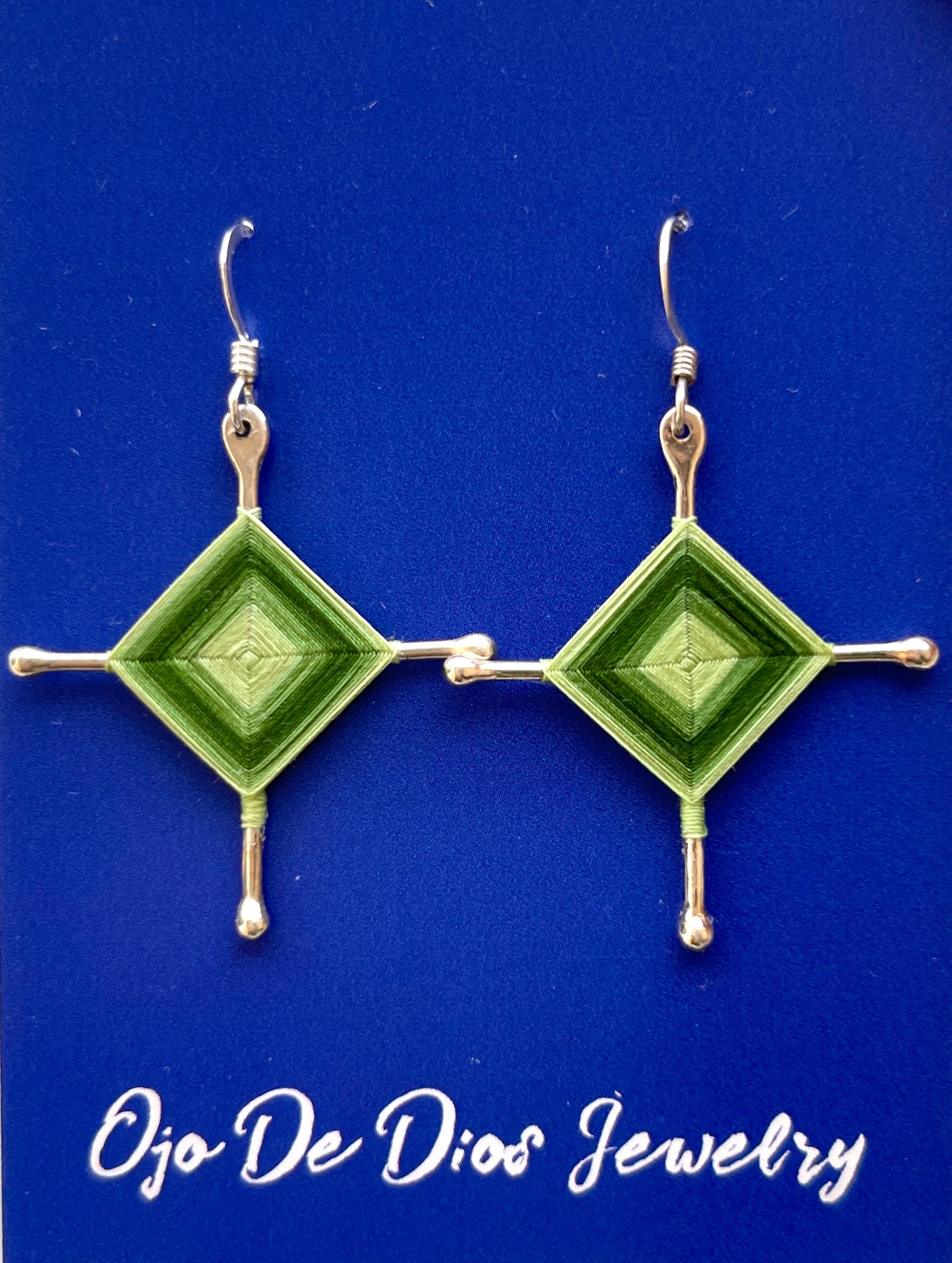 Ojo De Dios Gods Eyes Sterling Silver Dangle Earrings Green Large - Etsy