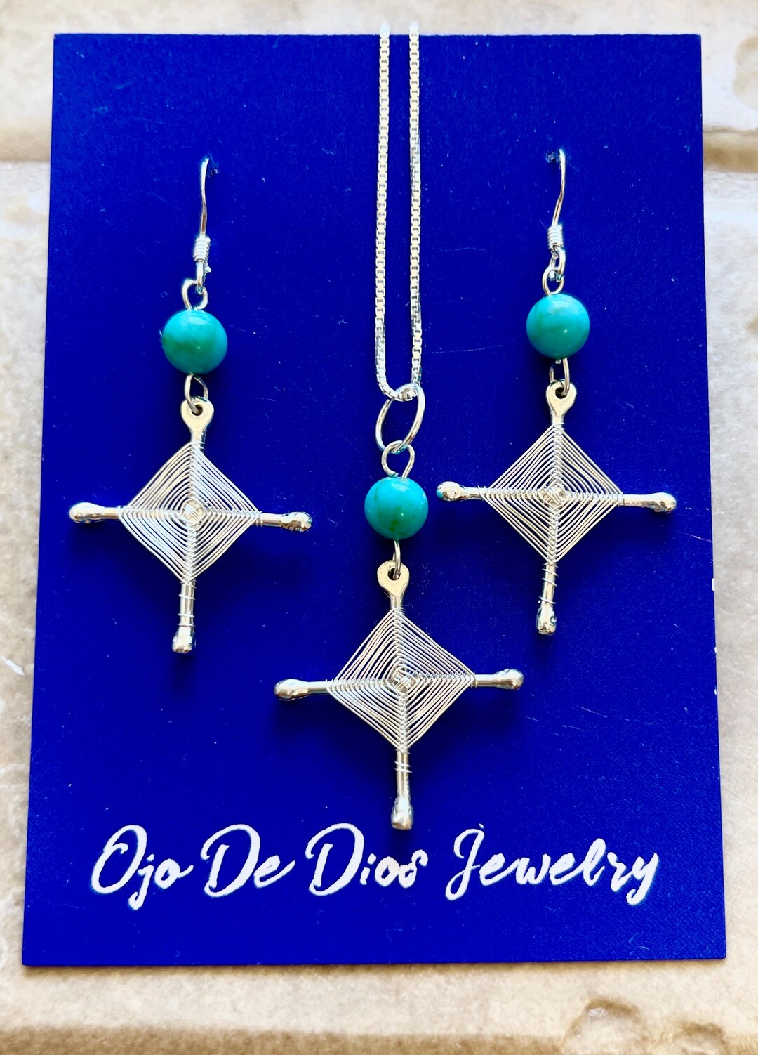 Ojo De Dios Gods Eye Sterling Silver With Turquoise Necklace and ...