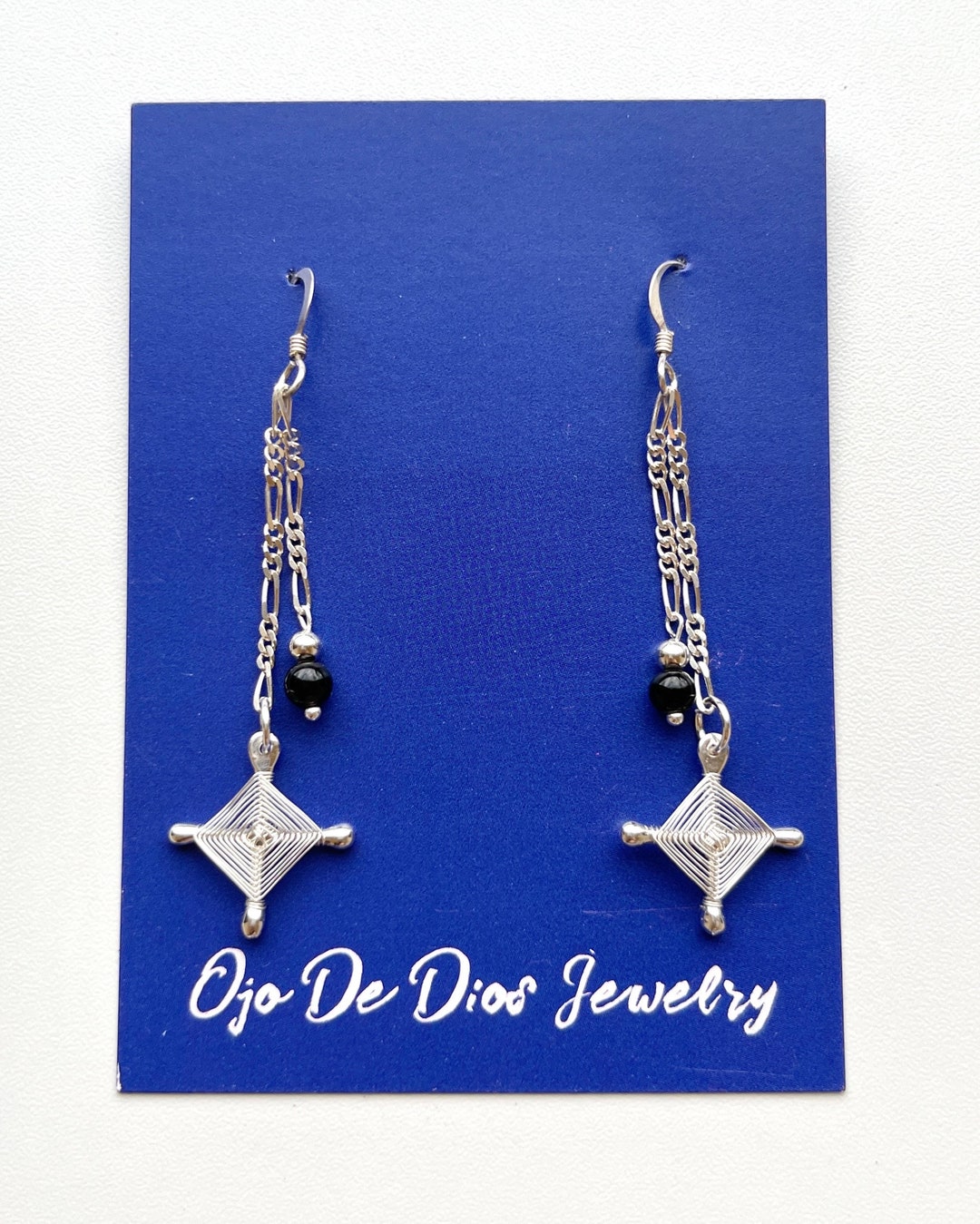 Ojo De Dios Gods Eyes Sterling Silver Earrings With Black Obsidian ...