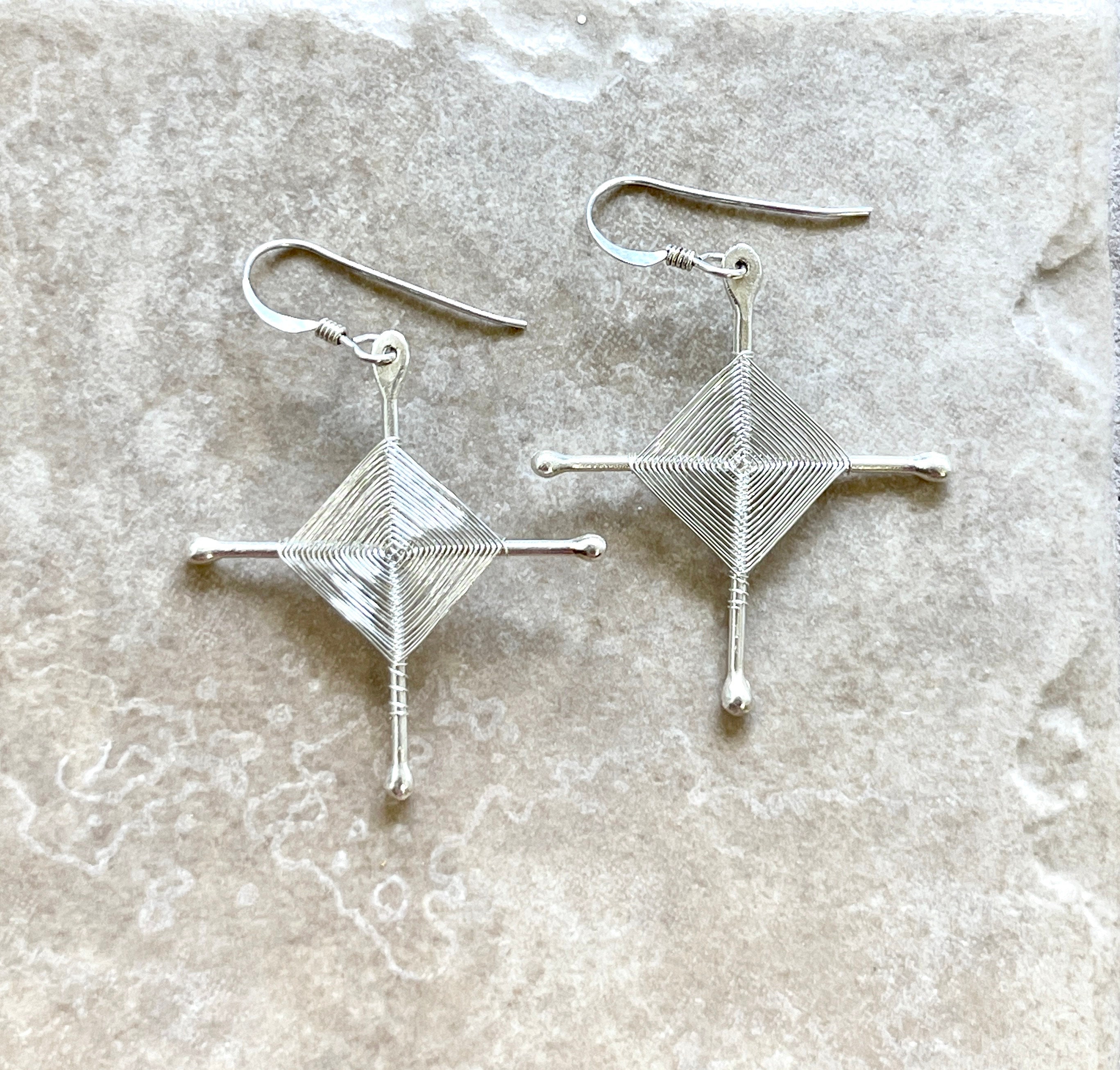 Ojo De Dios Gods Eyes Sterling Silver Dangle Earrings Size Large - Etsy