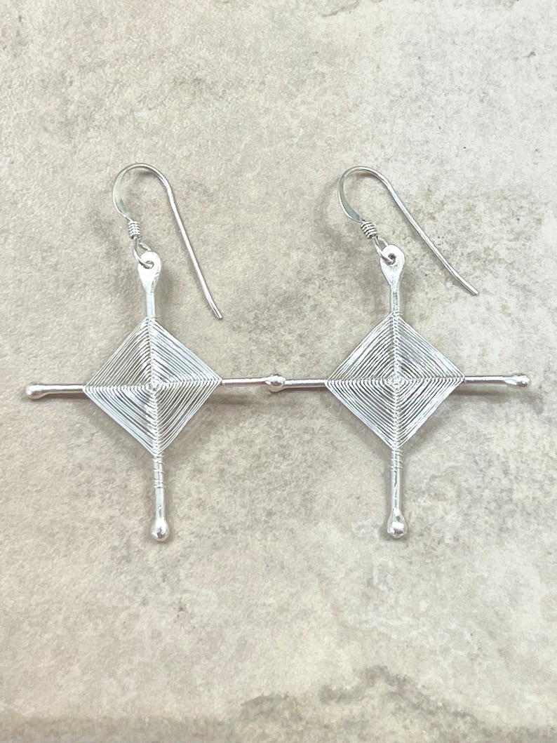 Ojo De Dios Gods Eyes Sterling Silver Dangle Earrings Size Large - Etsy