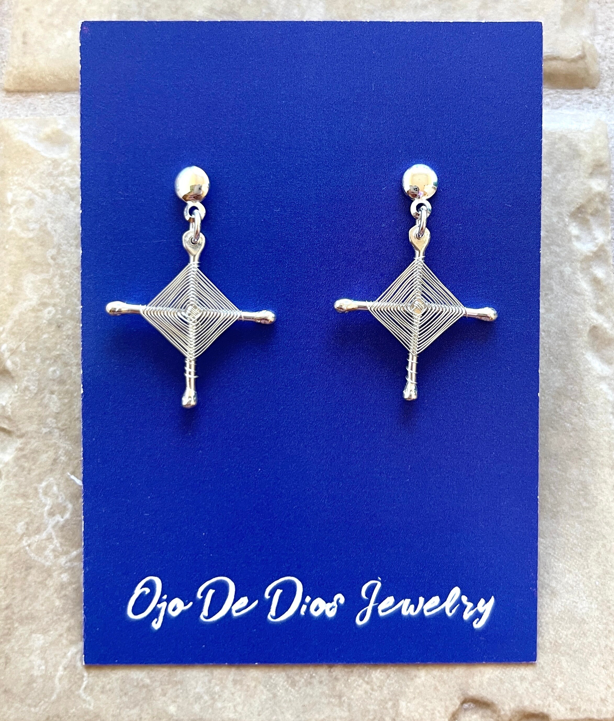 Ojo De Dios Gods Eyes Sterling Silver Post Dangle Earrings Size Meduim ...