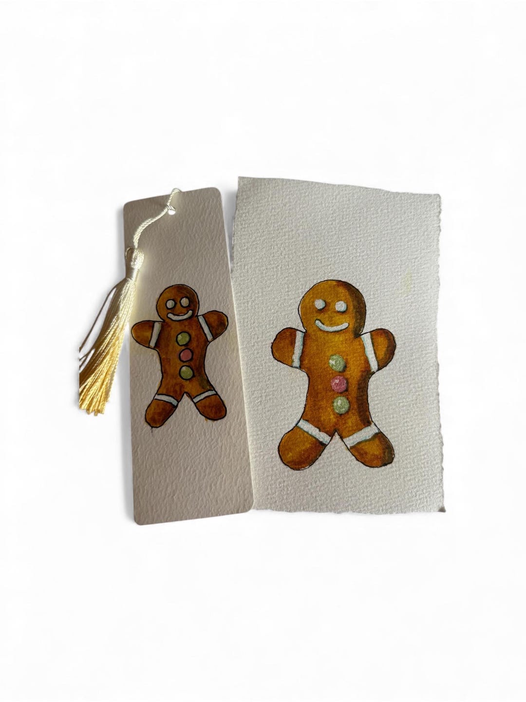Gingerbread Man Card and Bookmark Set - Hand-painted Christmas Card - Etsy