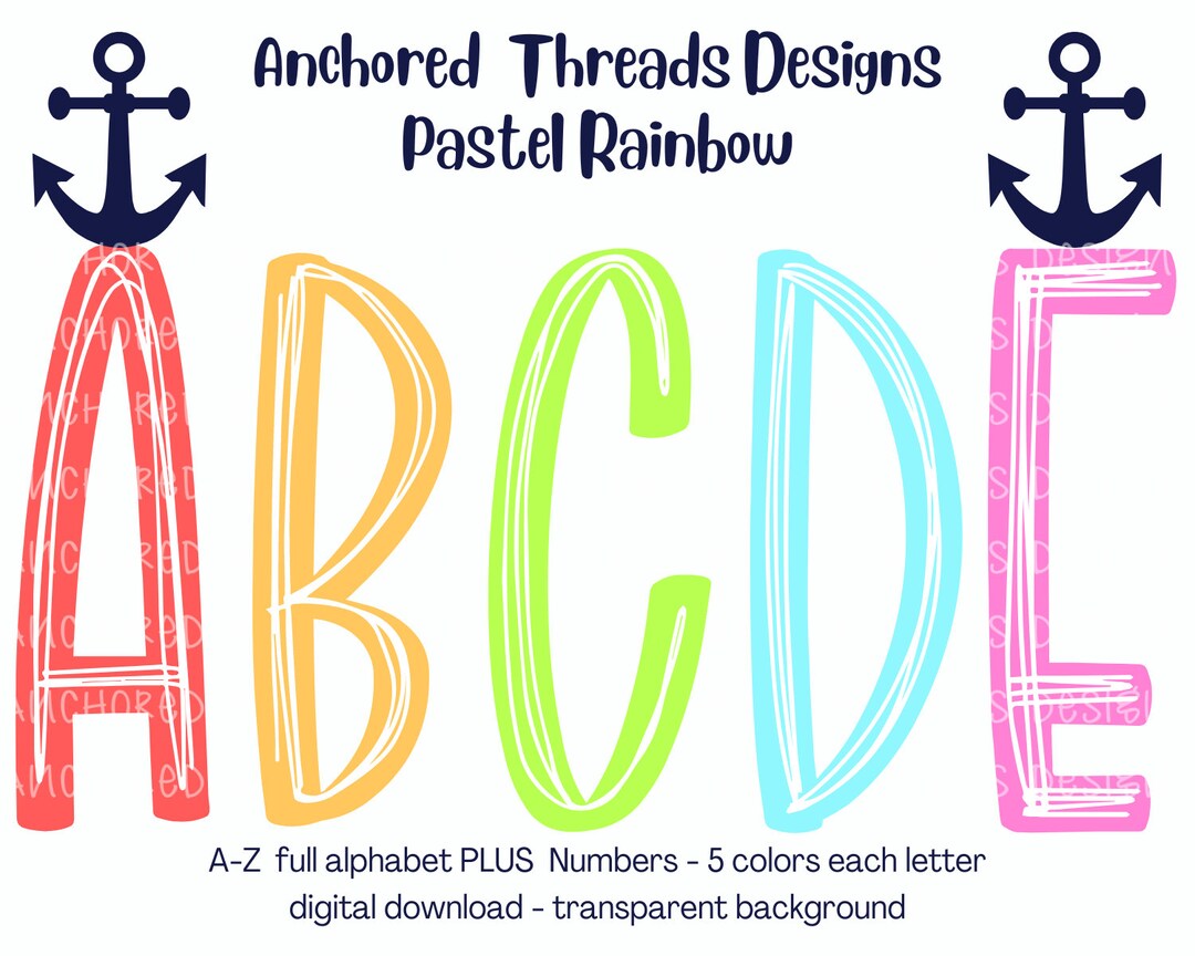 Sketch Alpha - Rainbow Alphabet - PNG Alphabet - Bright Rainbow ...