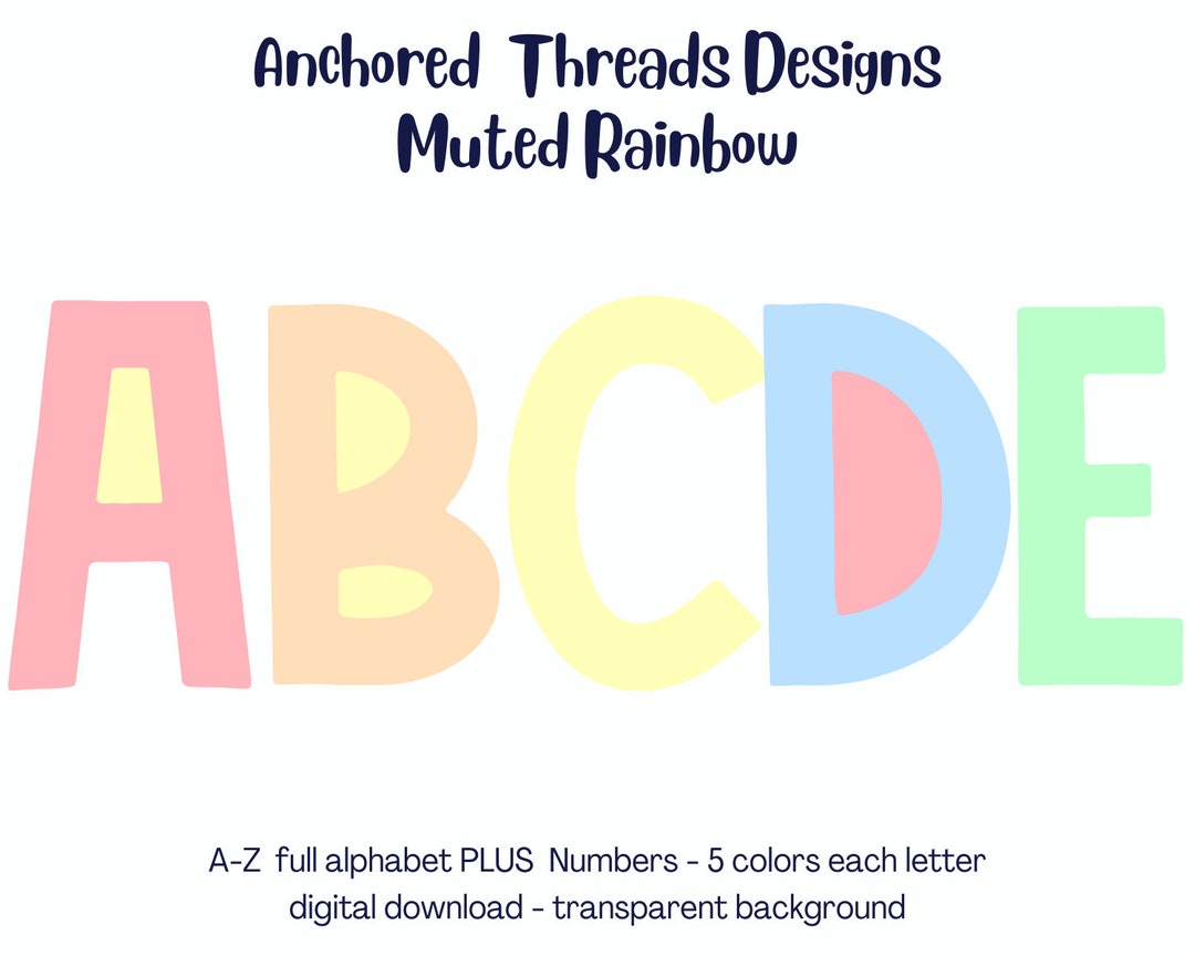 Modern Alpha - Two Tone Alpha - PNG Alphabet - Pastel Rainbow - Sketchy ...