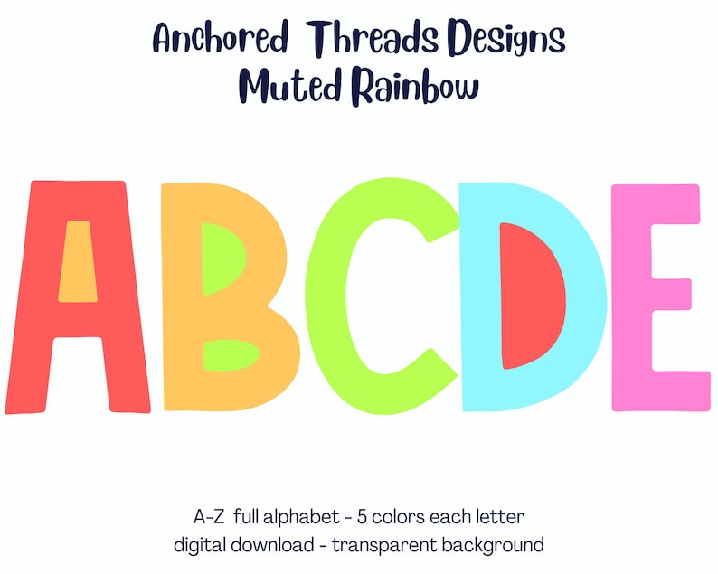 Modern Alpha - Two Tone Alpha - PNG Alphabet - Bright Rainbow - Sketchy ...