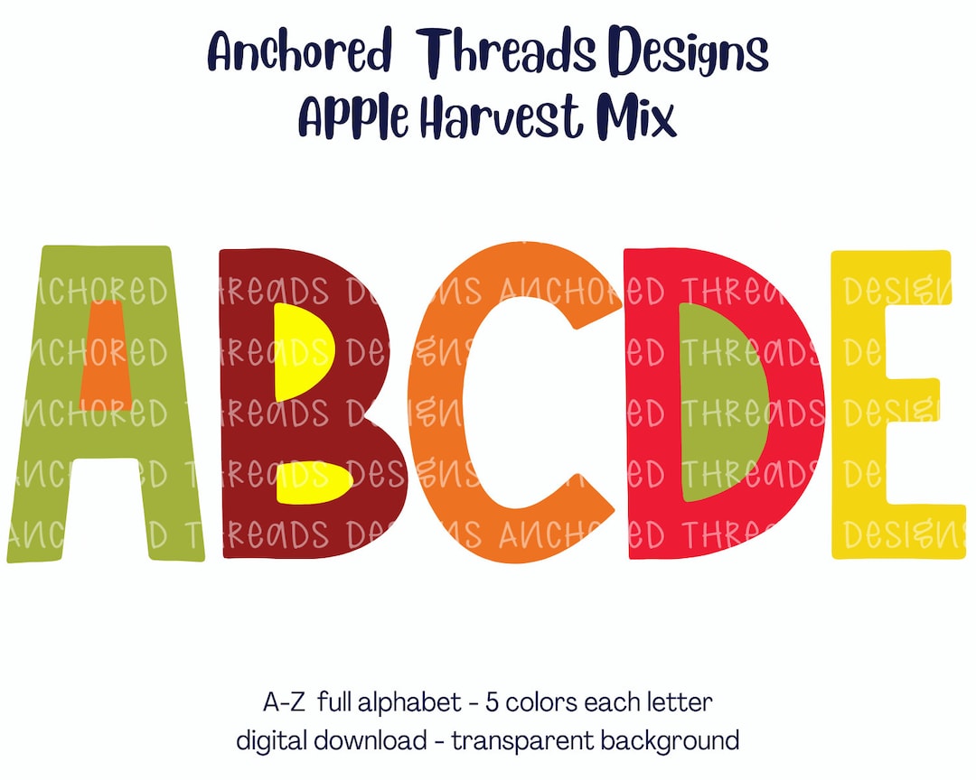 Apple Harvest Modern Alpha - Two Tone Alpha - PNG Alphabet - Fall ...