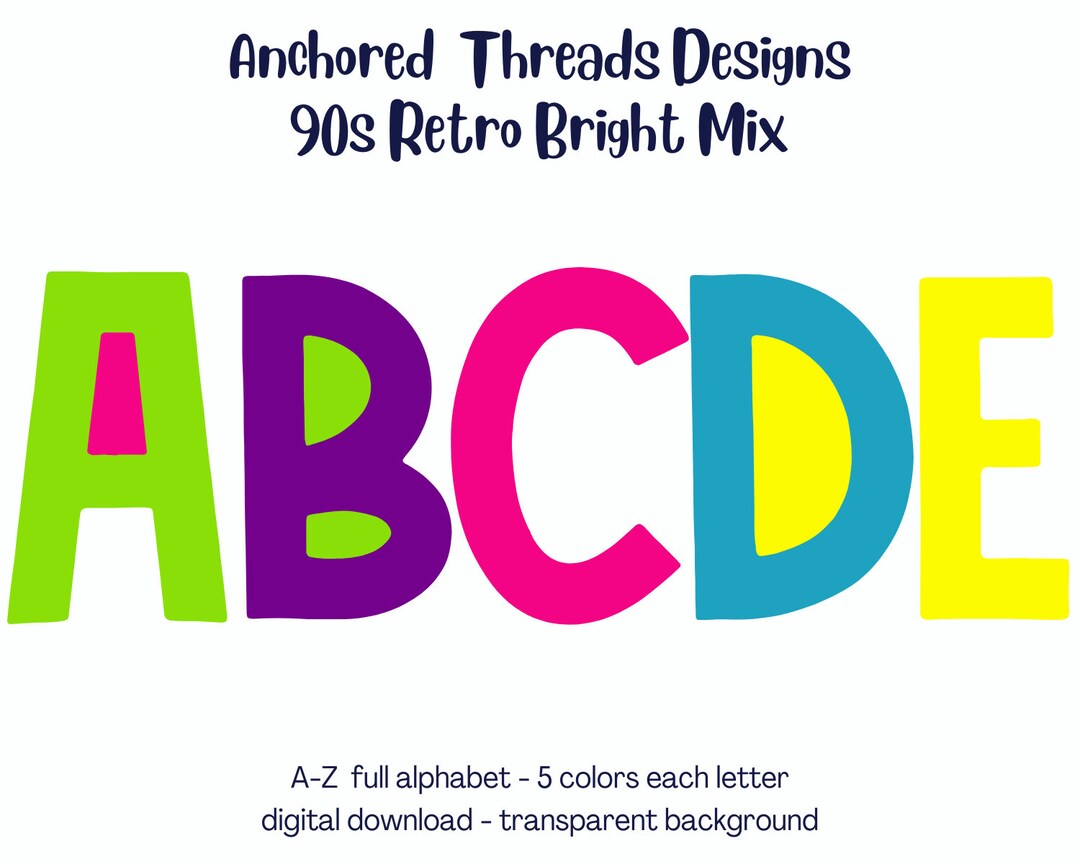 90s Bright Modern Alpha - Two Tone Alpha - PNG Alphabet - Retro Alpha ...
