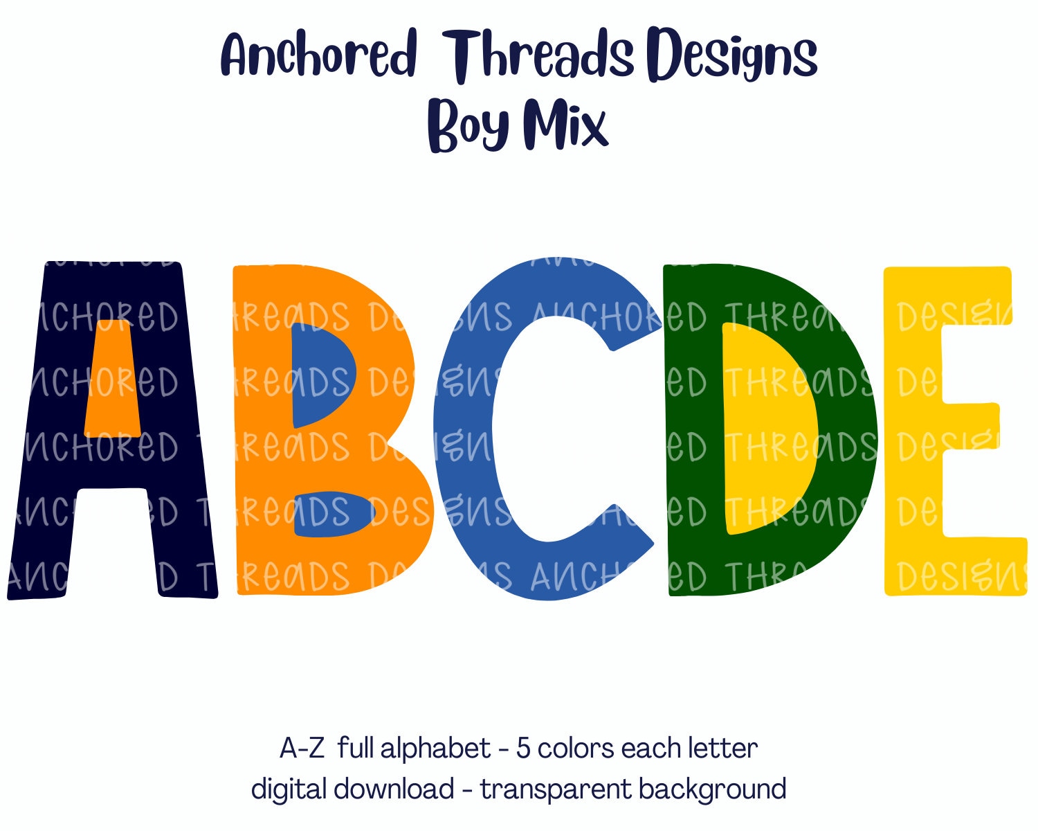 Boy Colors Modern Alpha - Two Tone Alpha - PNG Alphabet - Boy Color Mix ...