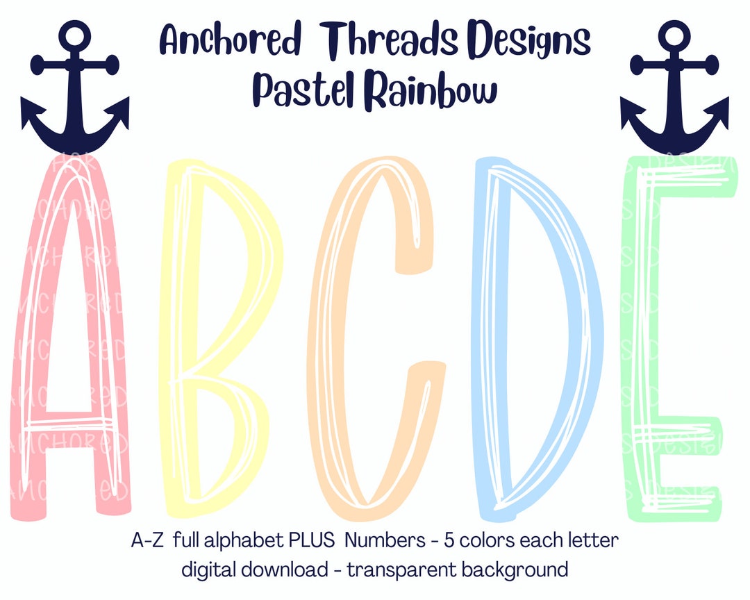 Sketch Alpha - Rainbow Alphabet - PNG Alphabet - Pastel Rainbow ...