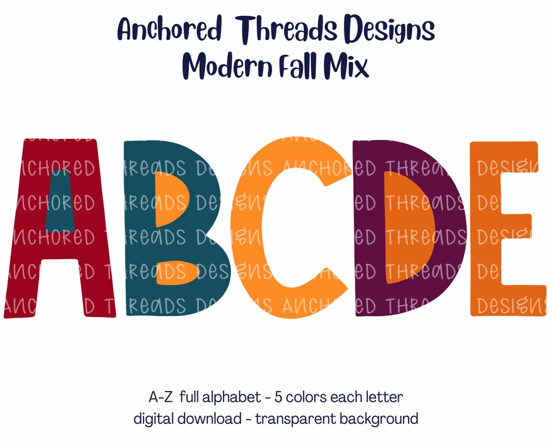 Fall Color Modern Alpha Two Tone Alpha PNG Alphabet Fall Modern Alpha ...