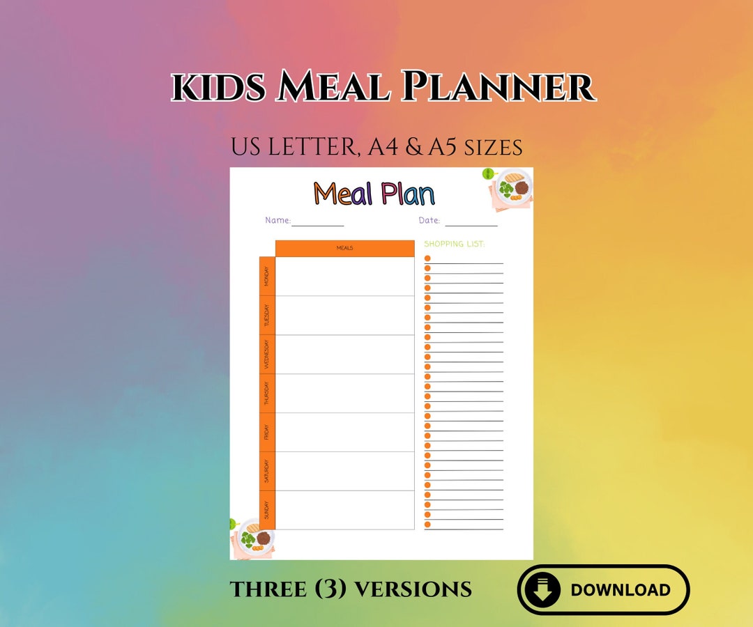 Kids Meal Planner, Kids Meal Plan, Weekly Grocery Plan, Family Meal ...