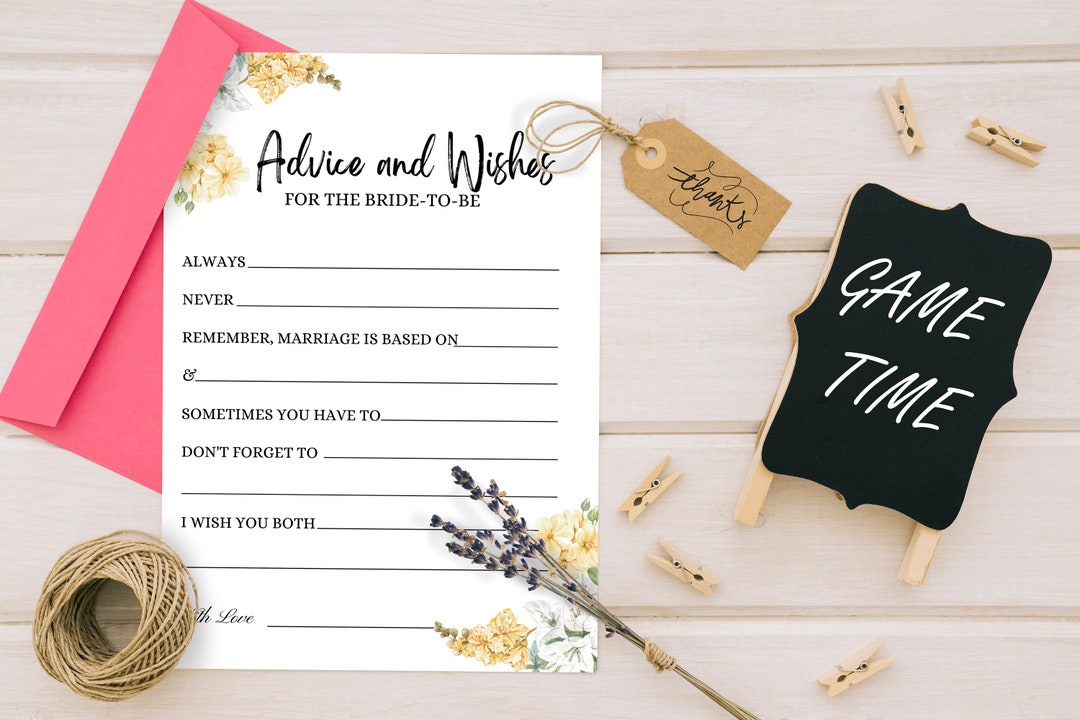 Wedding Advice Card Template, Wishes for the Bride and Groom, Advice ...