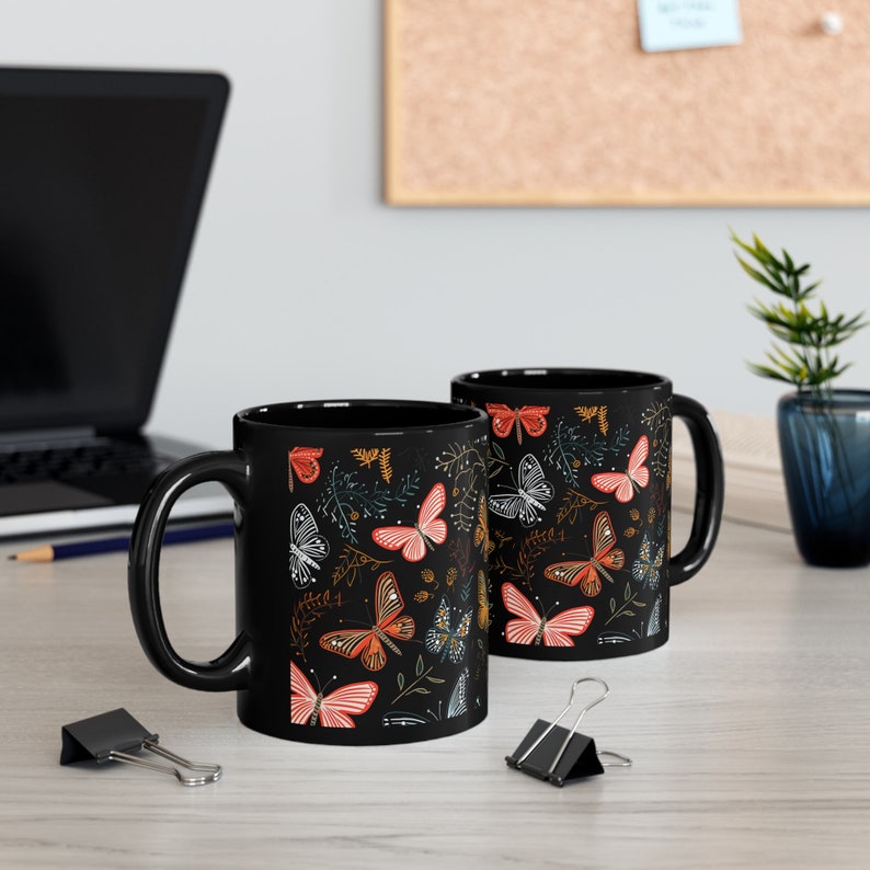 Artsy Butterfly Mug, Blockprint Coffee Mug, Tea Cup, Butterfly and ...