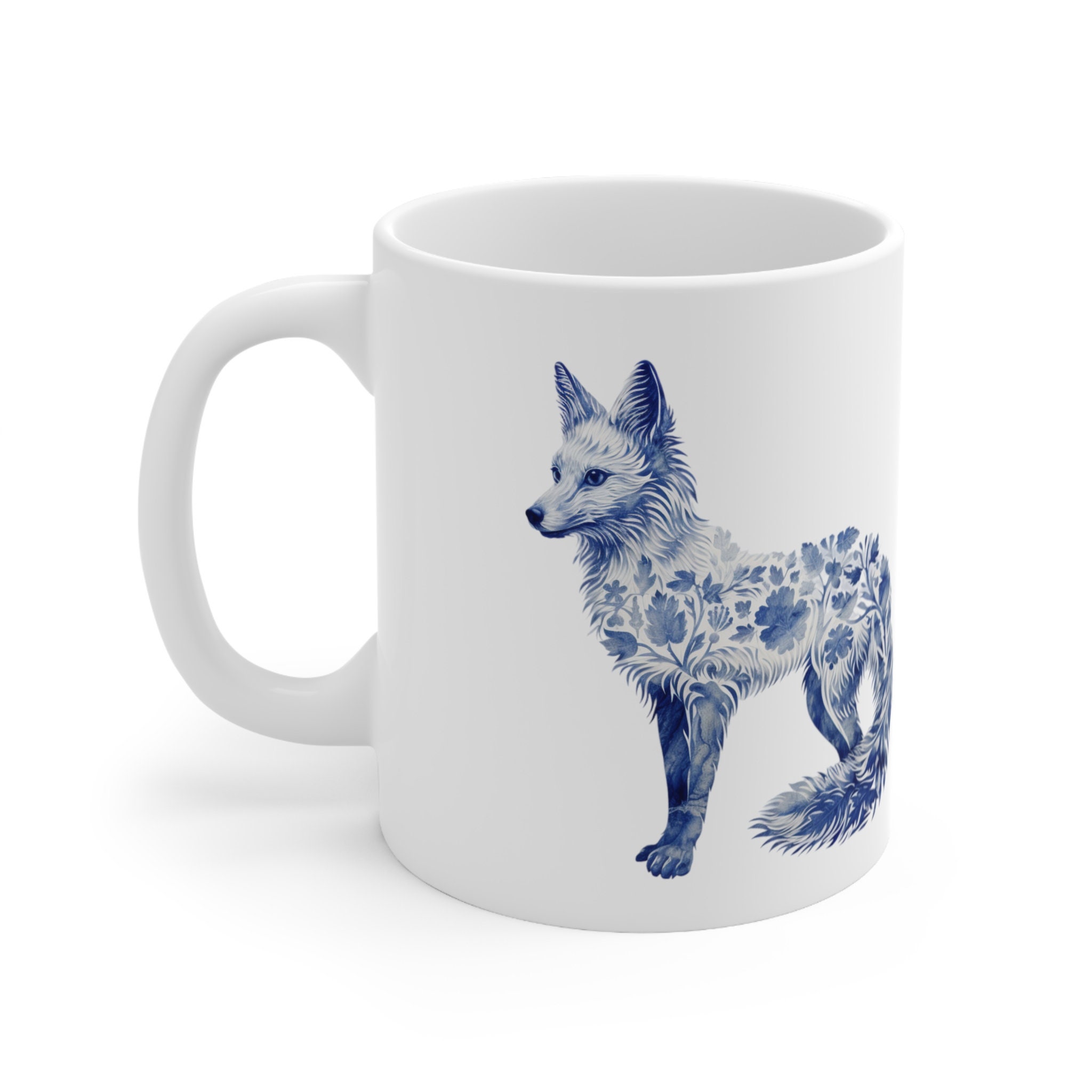 Blue Fox Mug, Original Natural Watercolor Coffee Mug, Floral Fox Tea ...