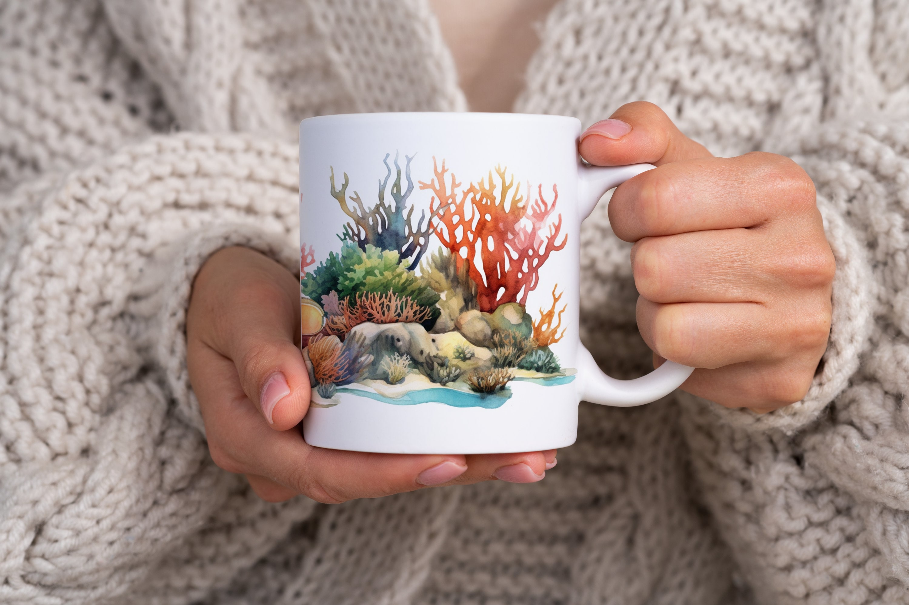 Watercolor Reef Mug, Coral Reef Coffee Mug, Watercolor Nature Tea Cup ...