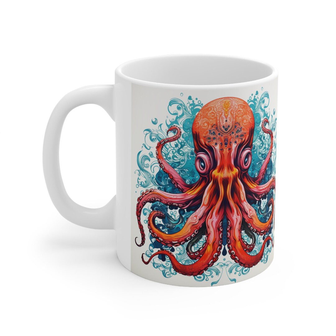Blocky Octopus Mug, Original Gothic Coffee Mug, Boho Nature Tea Cup ...