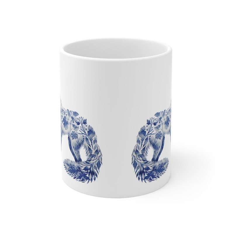 Blue Fox Mug, Original Natural Watercolor Coffee Mug, Floral Fox Tea ...