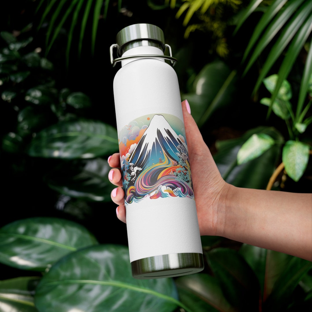 Psychedelic Mountain Water Bottle, Fractal Watercolor Colorful Mt. Fuji ...