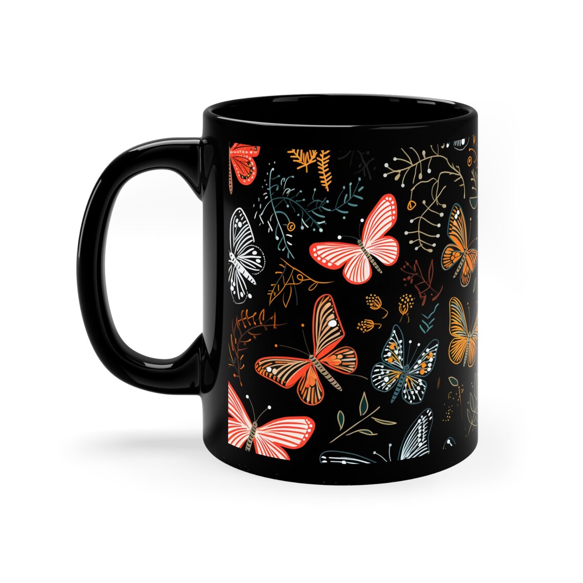 Artsy Butterfly Mug, Blockprint Coffee Mug, Tea Cup, Butterfly and ...