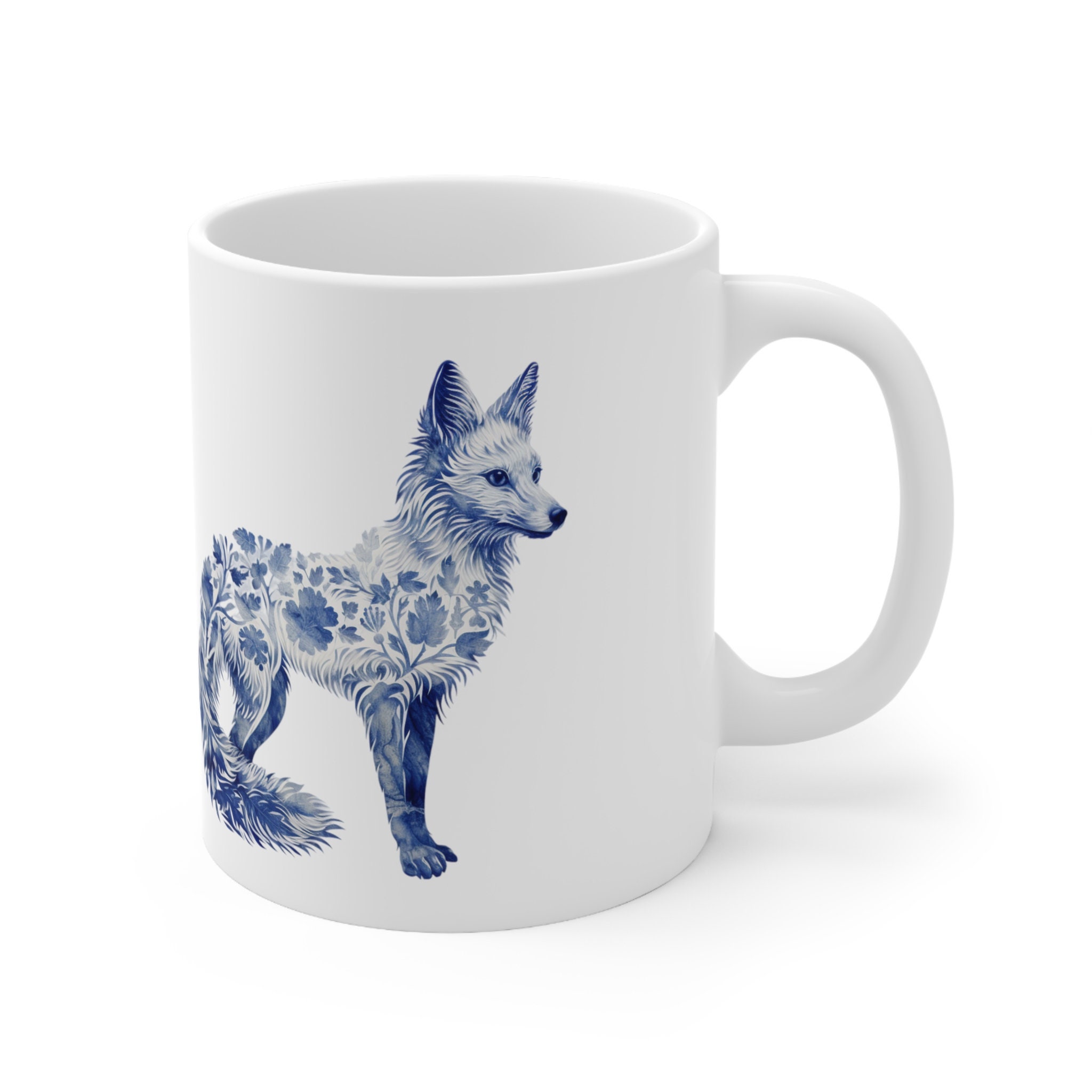 Blue Fox Mug, Original Natural Watercolor Coffee Mug, Floral Fox Tea ...