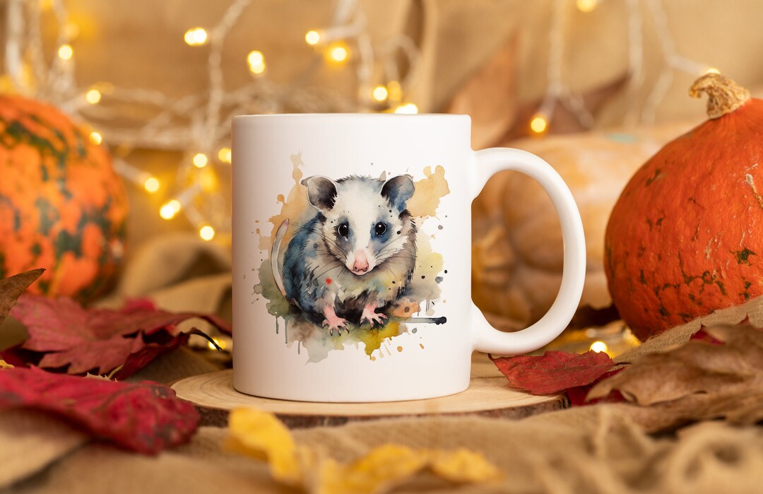 Watercolor Opossum Mug, Cozy Watercolor Marsupial Coffee Mug, Color ...