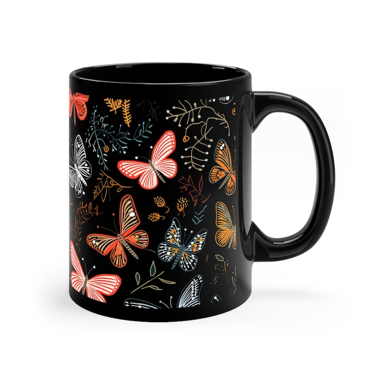 Artsy Butterfly Mug, Blockprint Coffee Mug, Tea Cup, Butterfly and ...