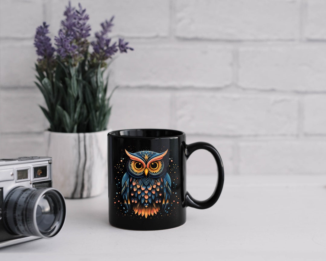 Owl Mug, Risograph Coffee Mug, Tea Cup, Owl Mug, Digital Art, Gift for ...