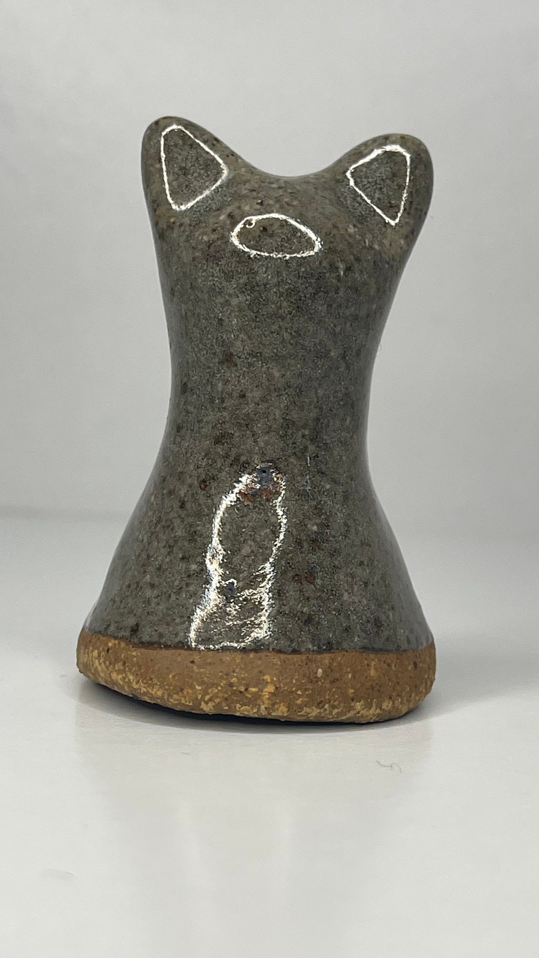 Raku Pottery Ceramic Cat Figurine. Dark Grey and Brown Spots and ...