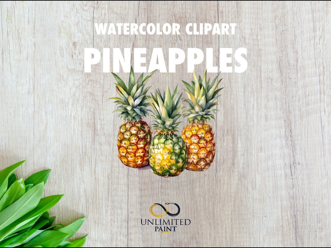 Watercolor Pineapples Clipart Pack for Card Making Tropical - Etsy