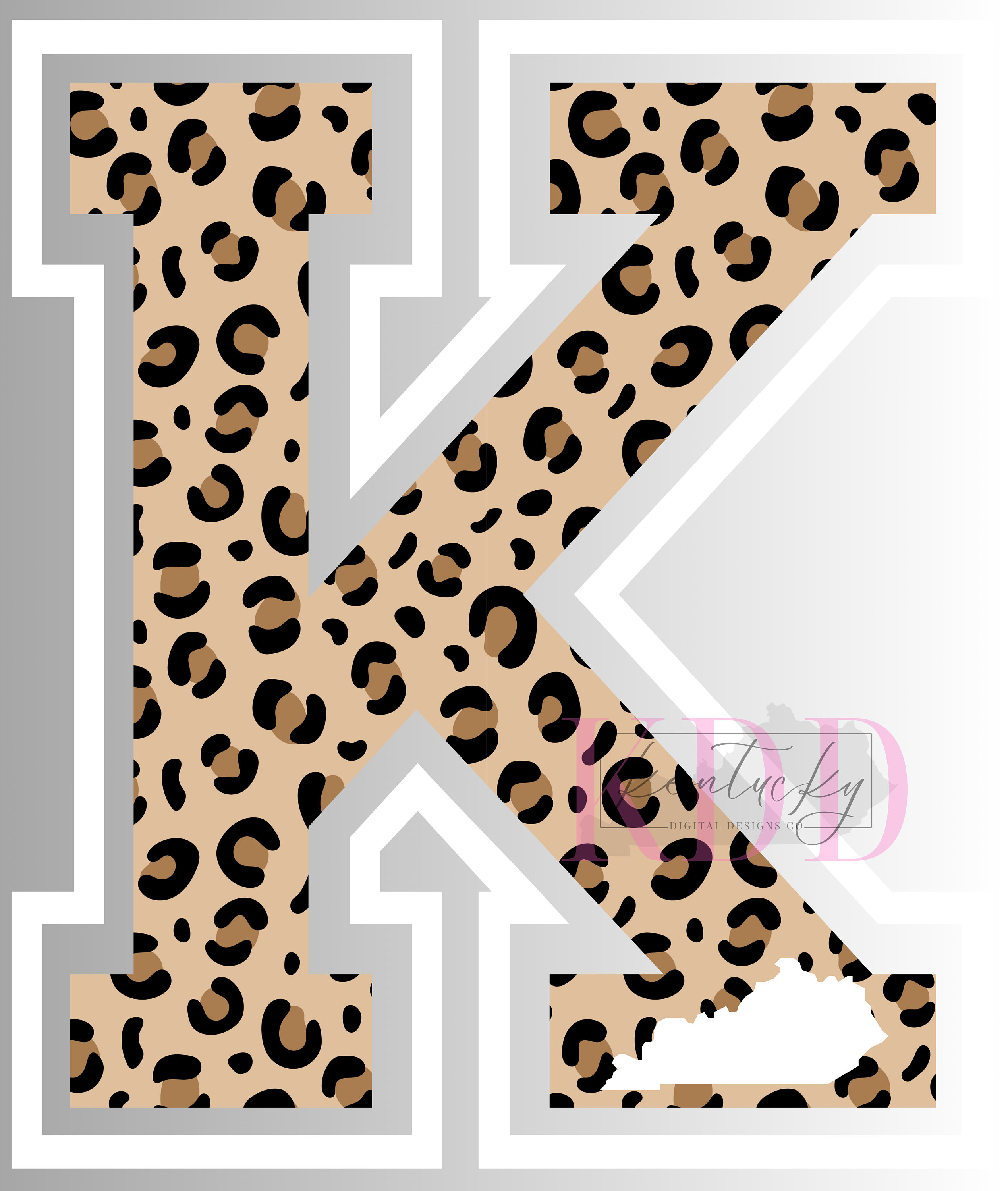 Leopard Kentucky K White Outline, KY, PNG Design, Digital Download, DTF ...