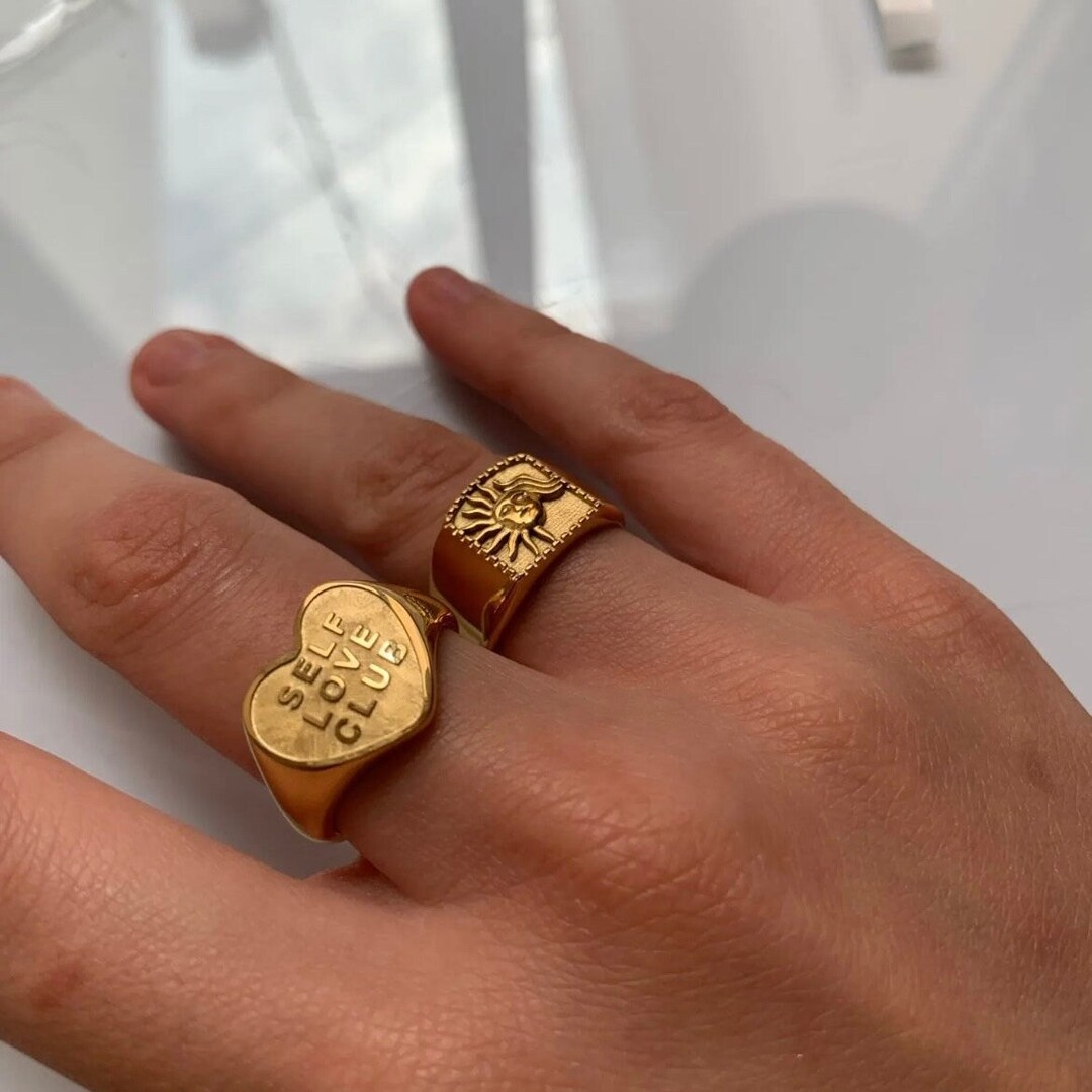 18k Gold Chunky Ring for Self Love Club and Sun Ring Thick - Etsy