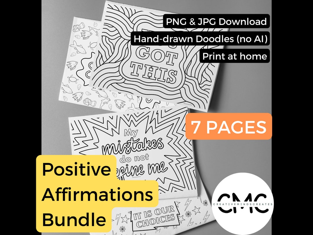 Positive Affirmations Colouring Page Bundle Coloring, Print at Home ...
